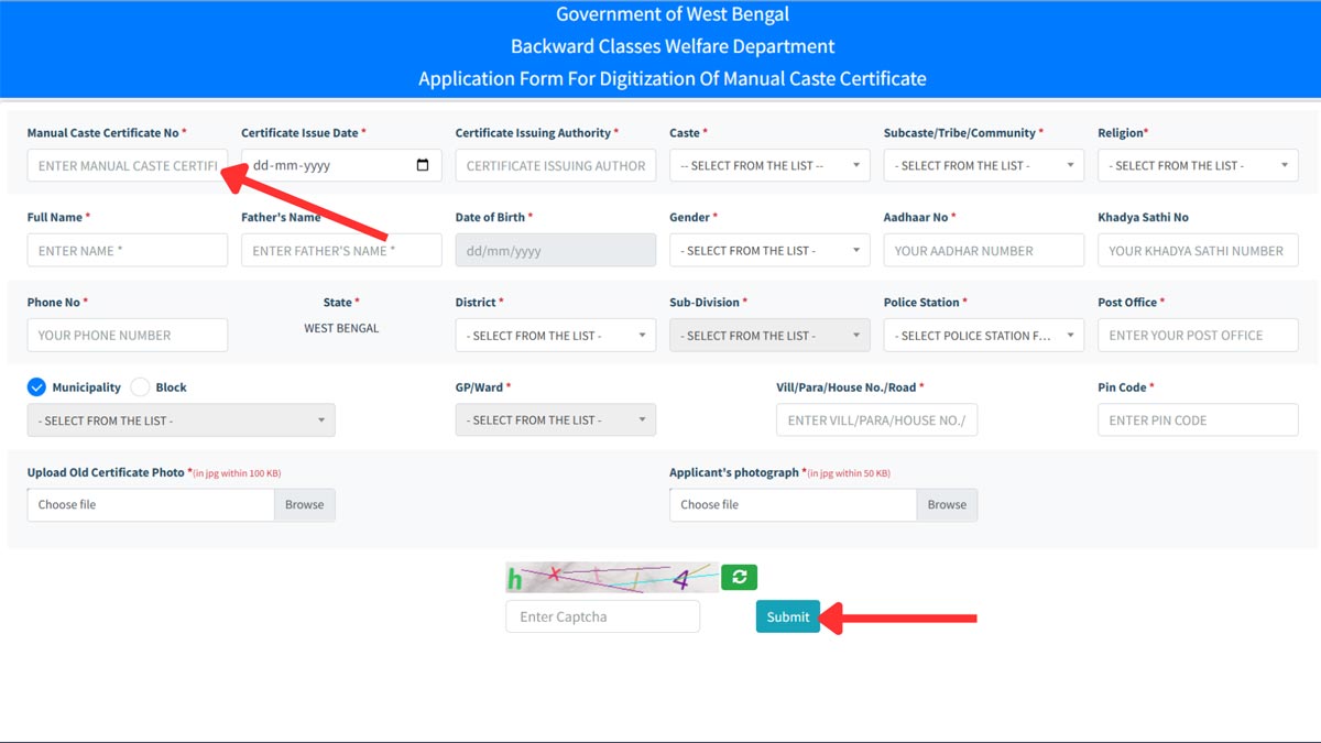 How To Digitize Old (Manual) Caste Certificate In West Bengal