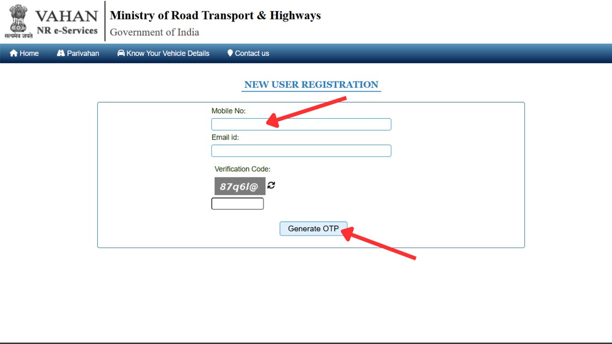 How To Register On Vahan NR e-Services Portal (In 4 Steps)